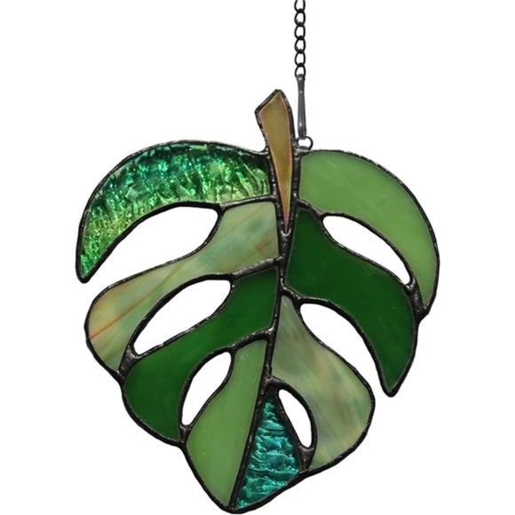 Accents | Variegated Monstera Stained Glass Window Hangings Monstera ...